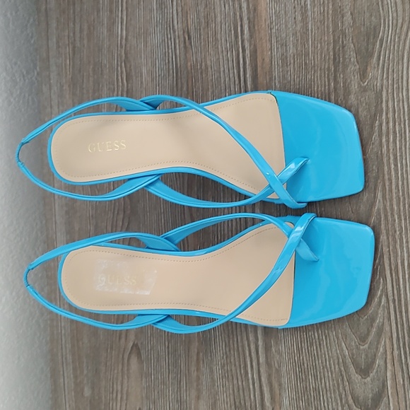 Guess | Shoes | New Guess Patent Turquoise Blue Square Toe High Heel ...